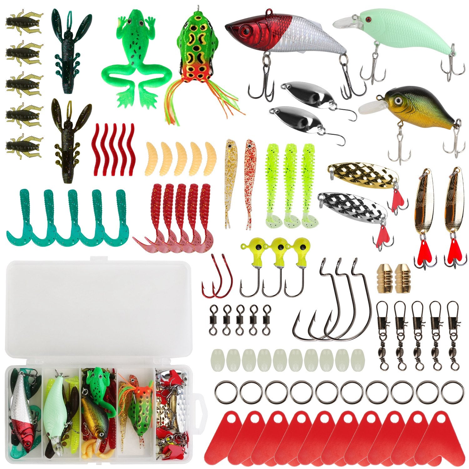 94Pcs Fishing Lures Kit Soft Plastic Fishing Baits Set with Soft Worms ...