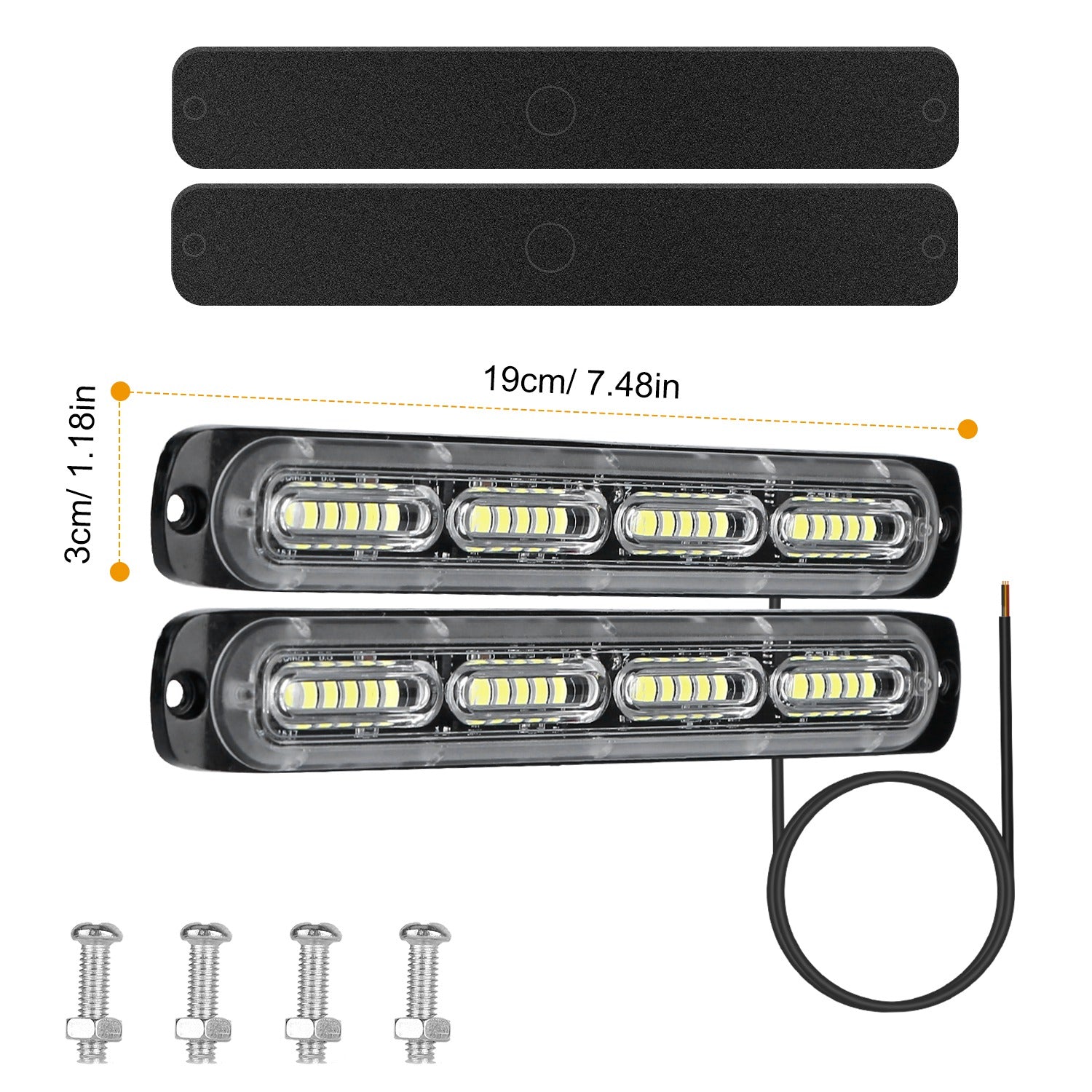 2Pcs LED White Light Bar 72W IPX4 Waterproof Work Light Pods Emergency ...